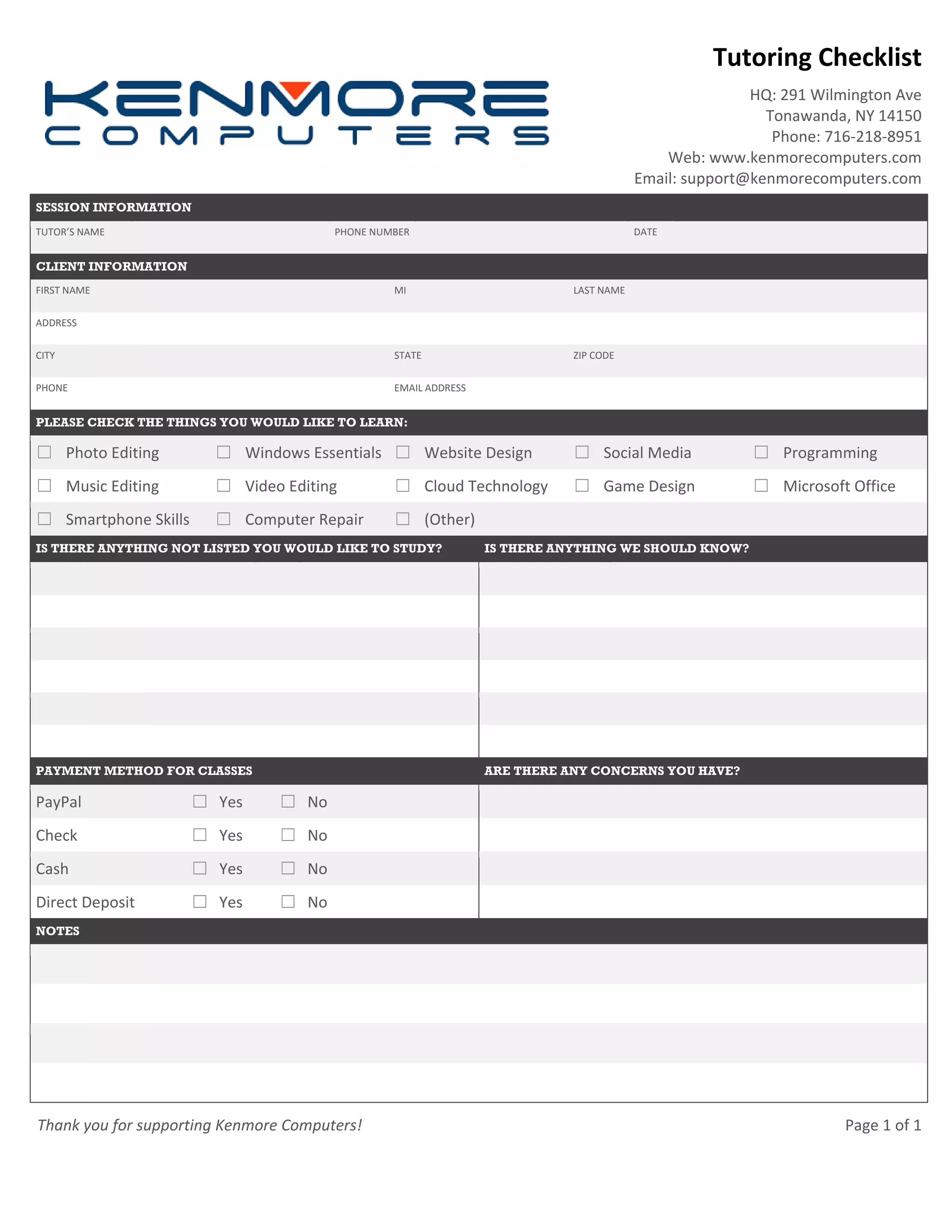 Tutoring Checklist | PDF