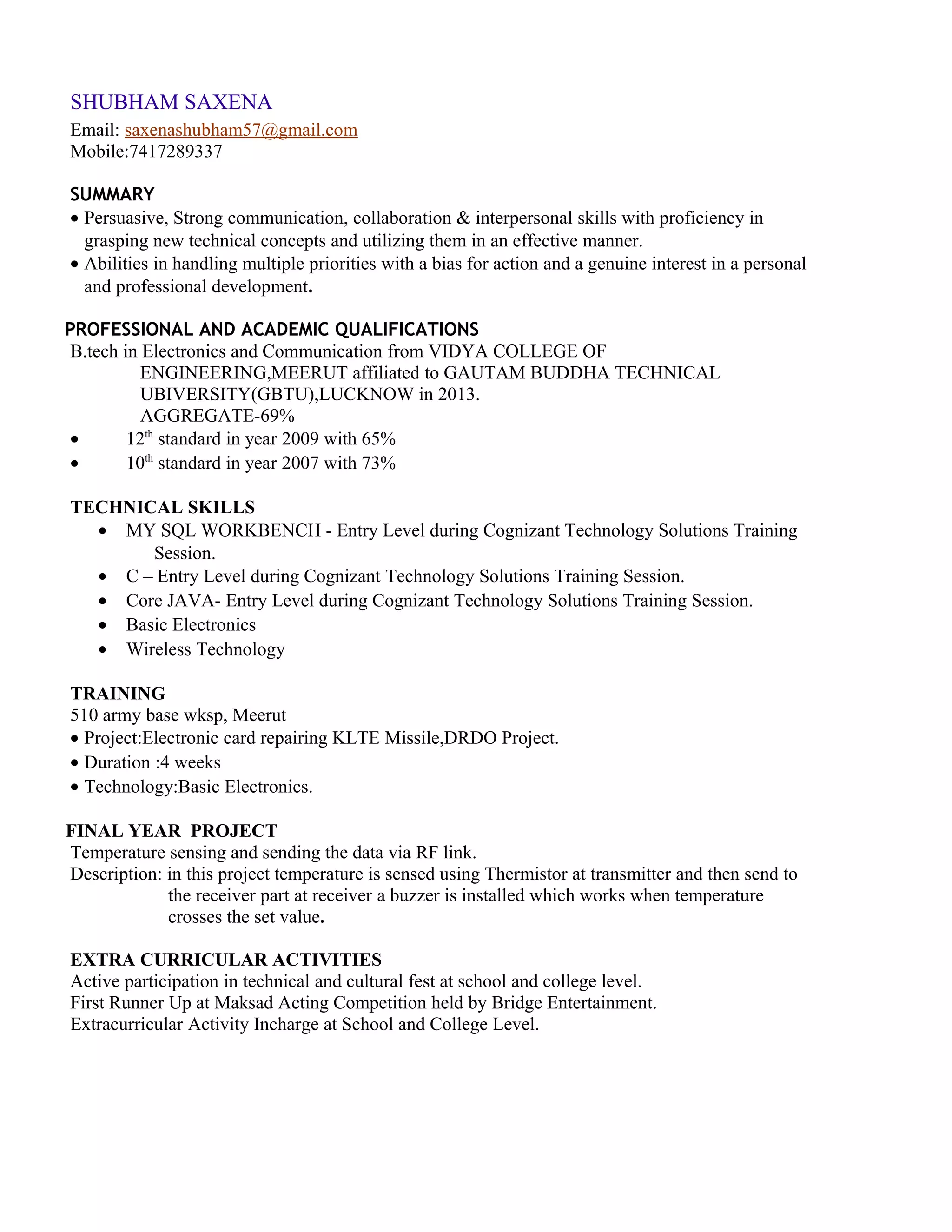 SHUBHAM SAXENA Experience | PDF SHUBHAM SAXENA Experience | PDF