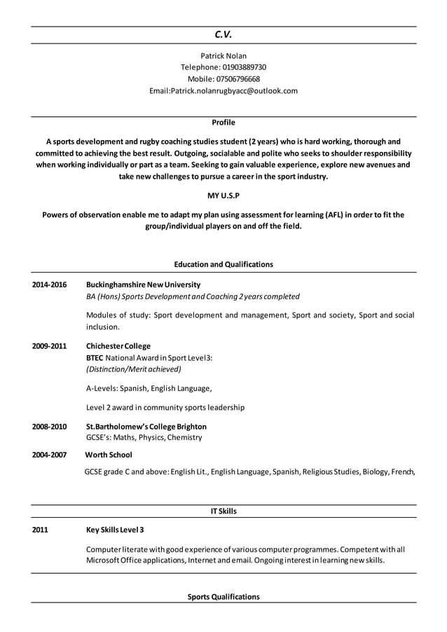 Patrick Sports CV | PDF