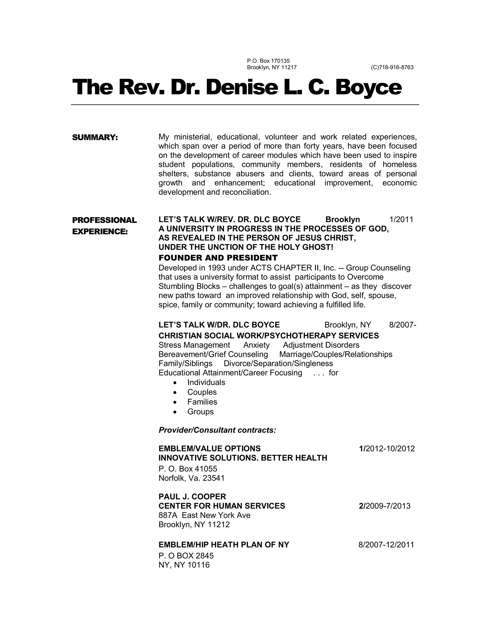 The Rev. Dr. L. C. Boyce Resume 2014 revised | PDF
