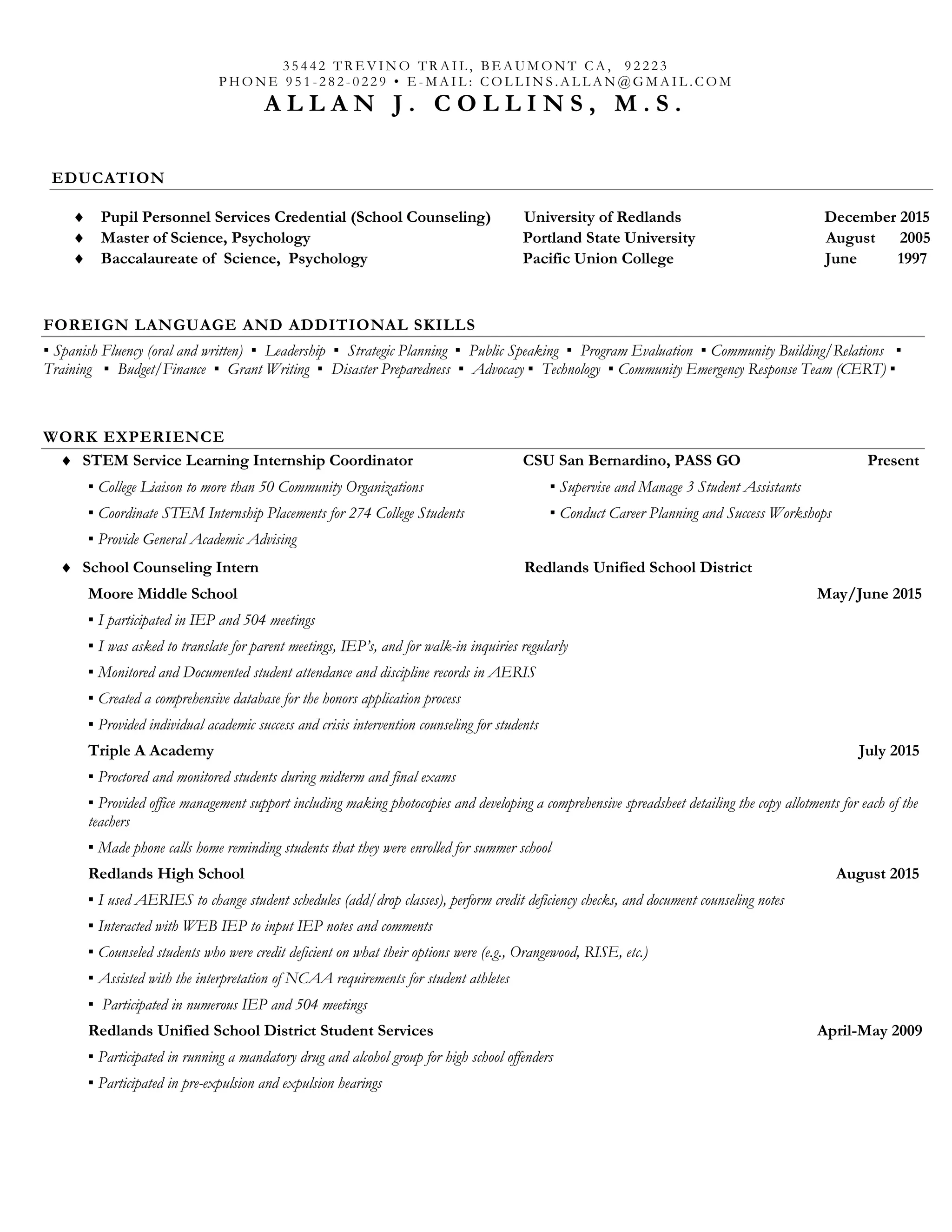 Allan Collins--Resume 2015 | PDF | Non-Profit Organizations | Industries