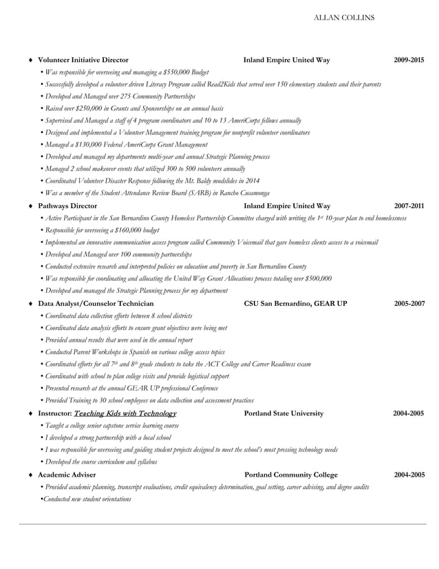 Allan Collins--Resume 2015 | PDF | Non-Profit Organizations | Industries