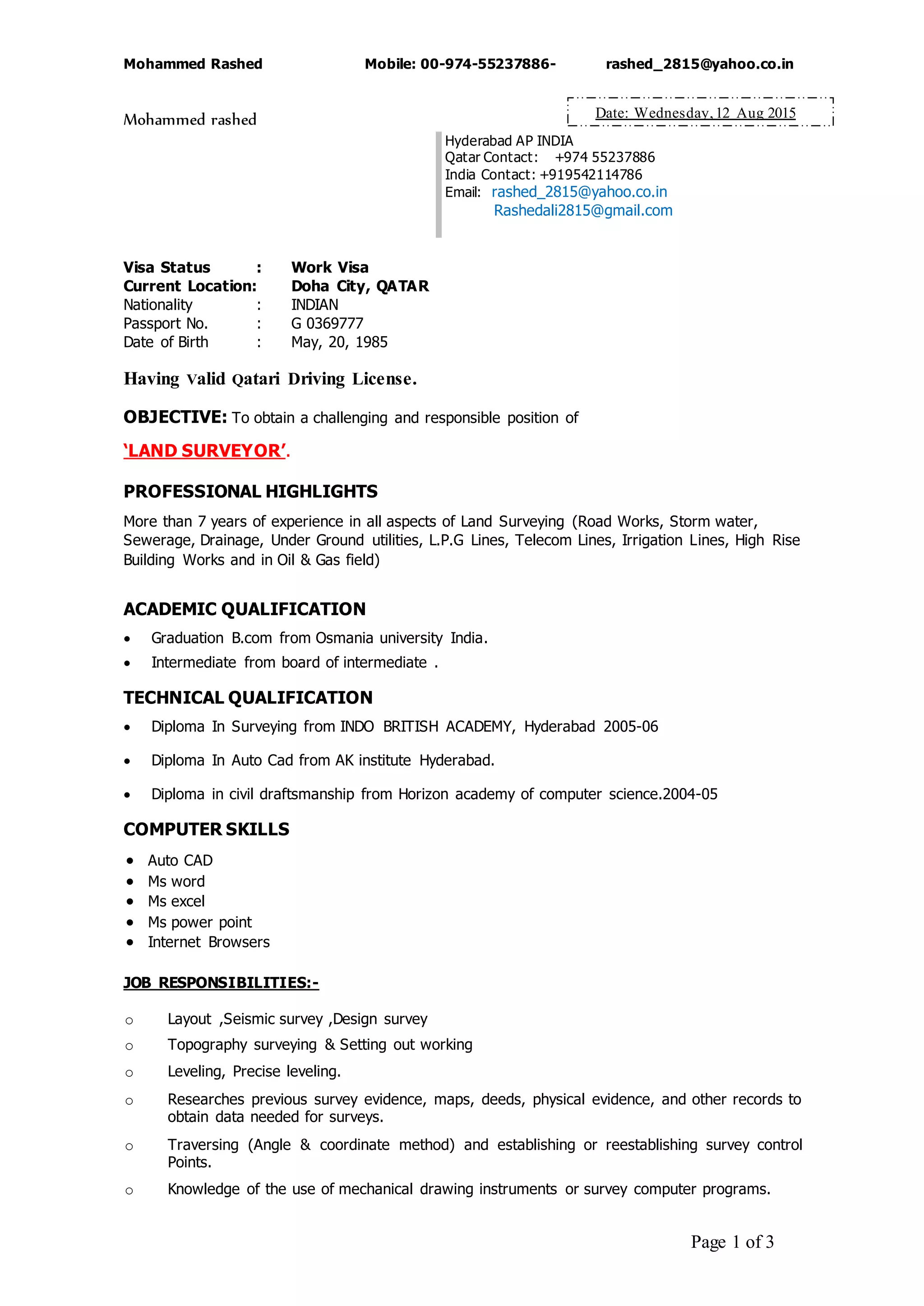 Mohd rashed ali (Senior Surveyor) | PDF