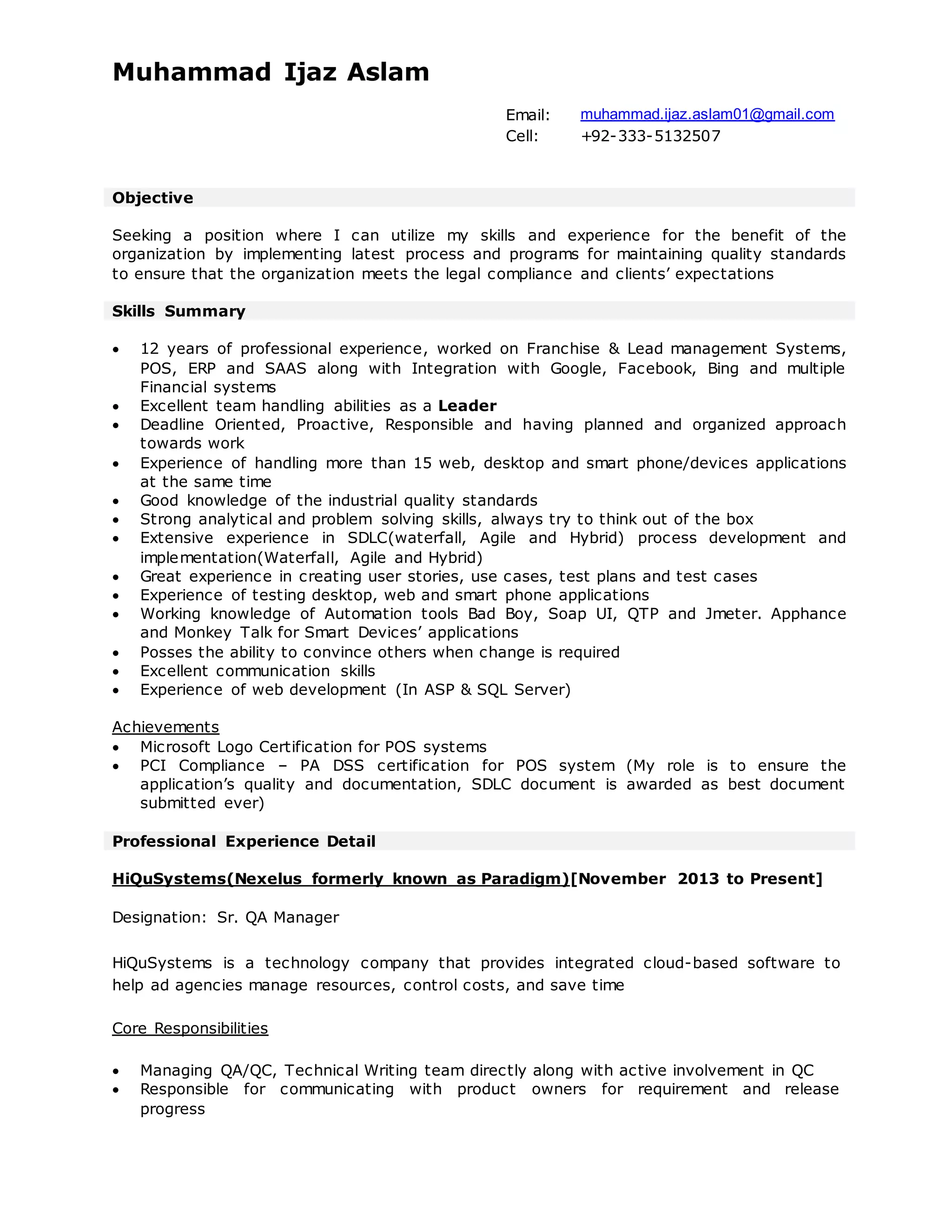 Resume - Ijaz Aslam | DOCX
