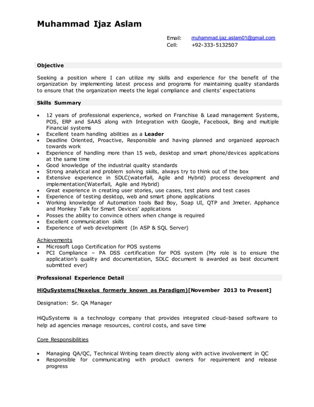 Resume - Ijaz Aslam | PDF