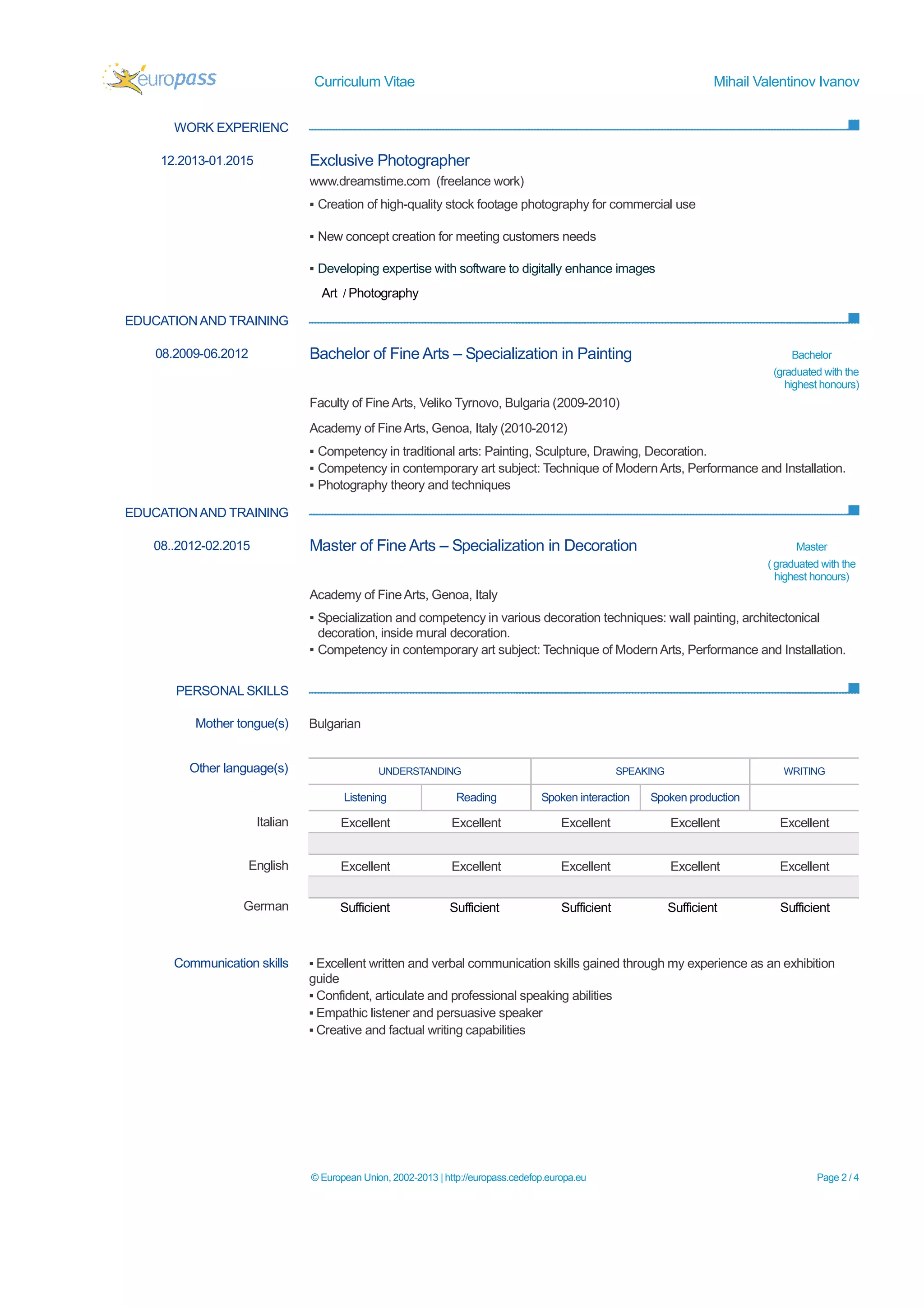 Mihail Ivanov CV (English) | PDF | Design | Fine Art