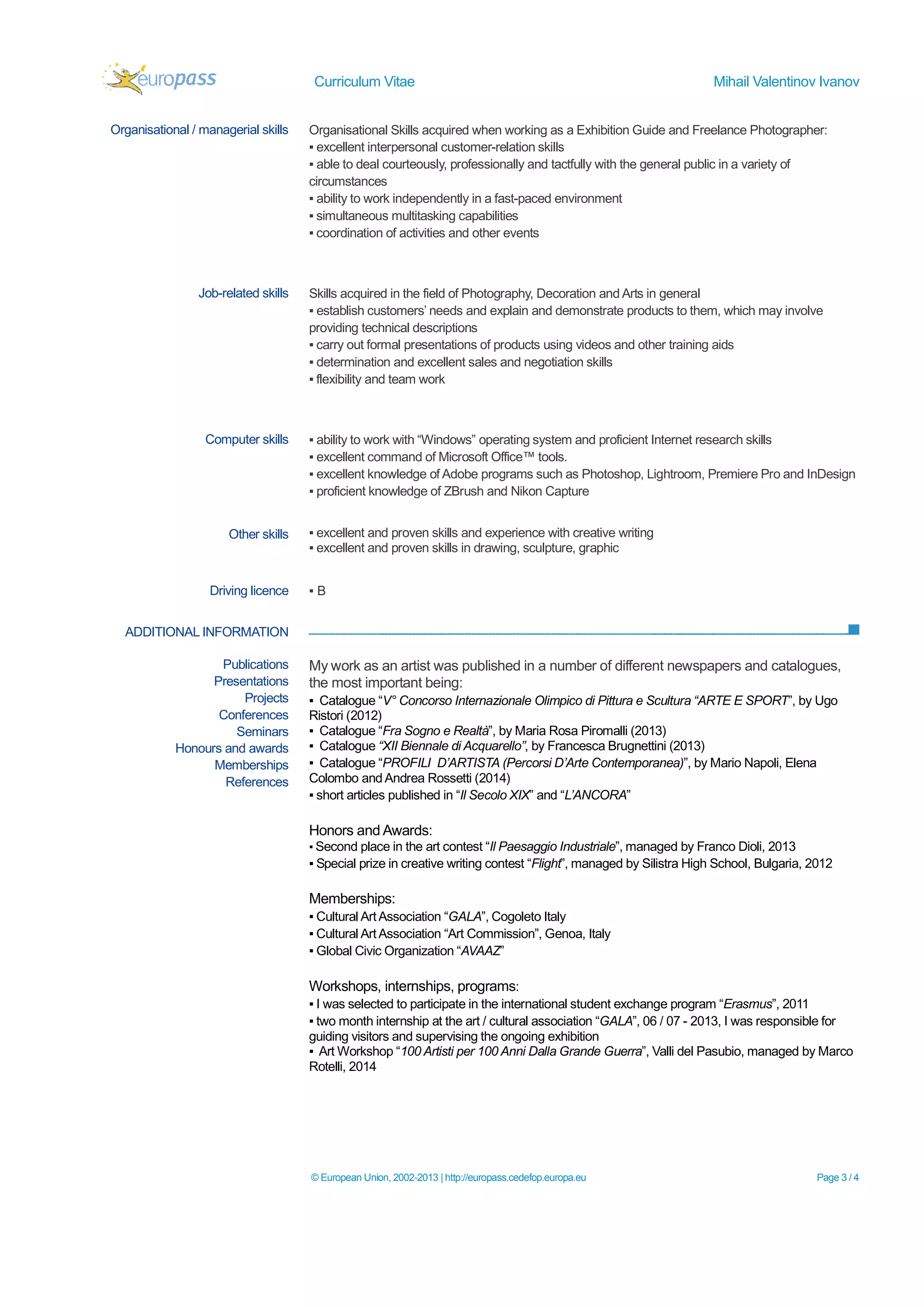 Mihail Ivanov CV (English) | PDF | Design | Fine Art