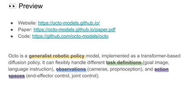【社内勉強会資料_Octo: An Open-Source Generalist Robot Policy】 | PDF