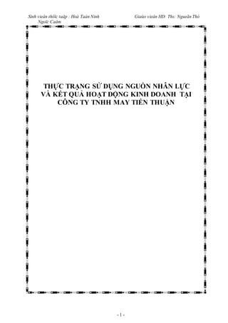 Đề tài: Thực trạng sử dụng nguồn nhân lực và kết quả hoạt động kinh ...