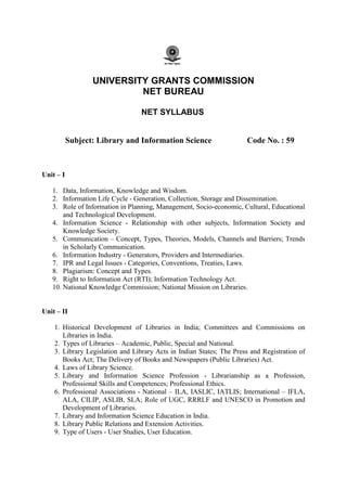 NTA UGC NET JRF - 59 library information science-new updated syllabus | PDF | Databases ...