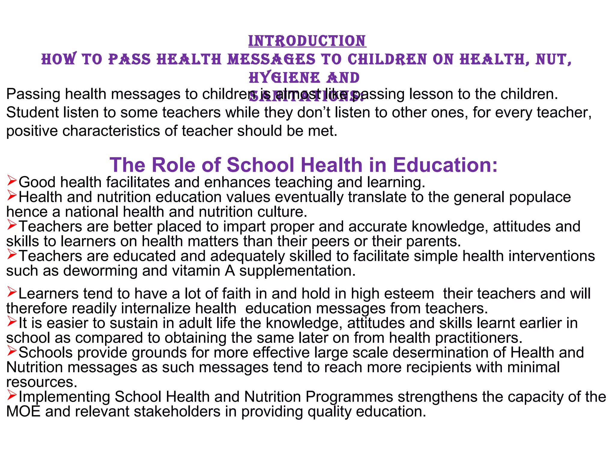 PPT teachers training on health, hygiene, nutrition and sanitation | PPT