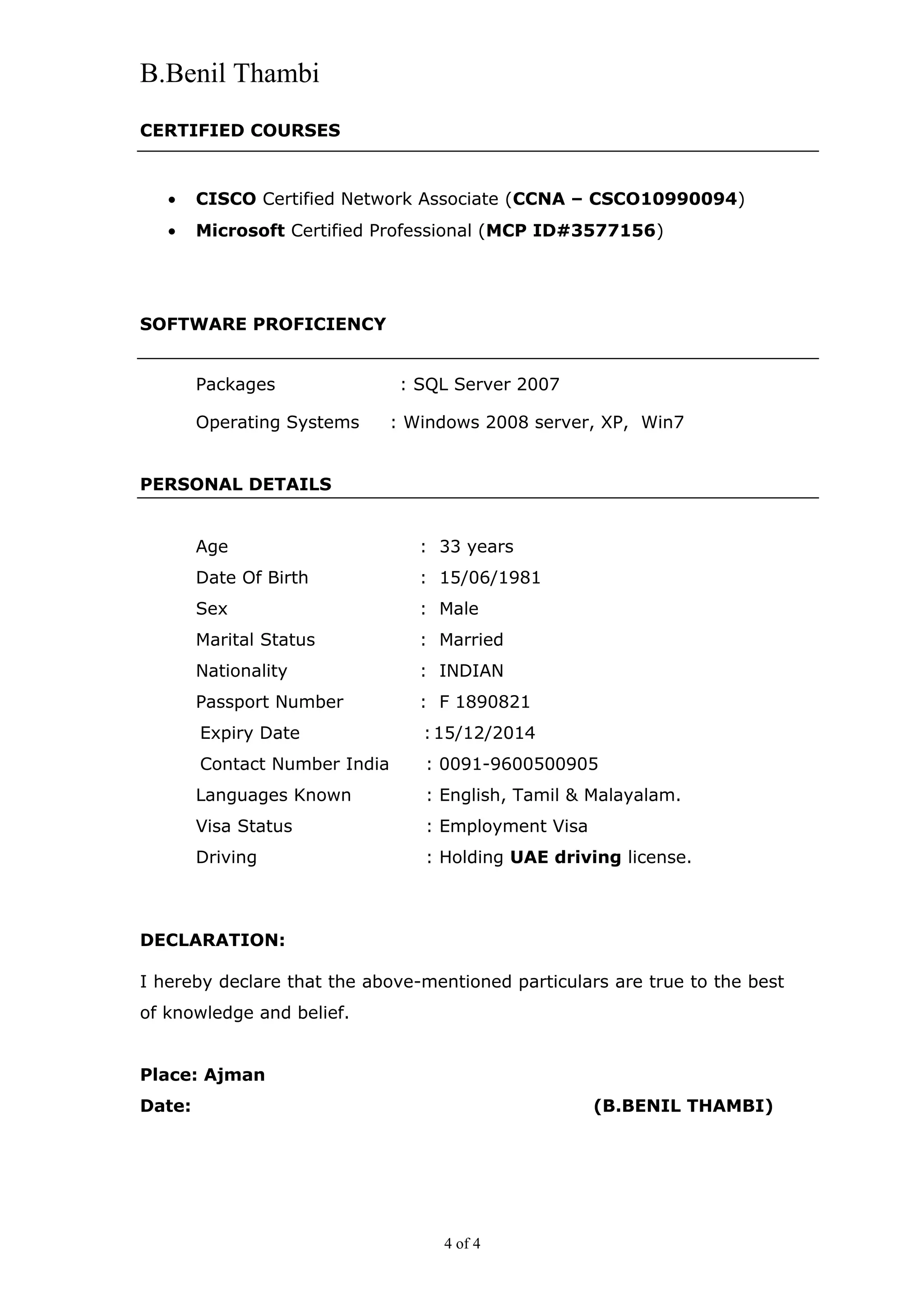 Benil CV for IT | PDF