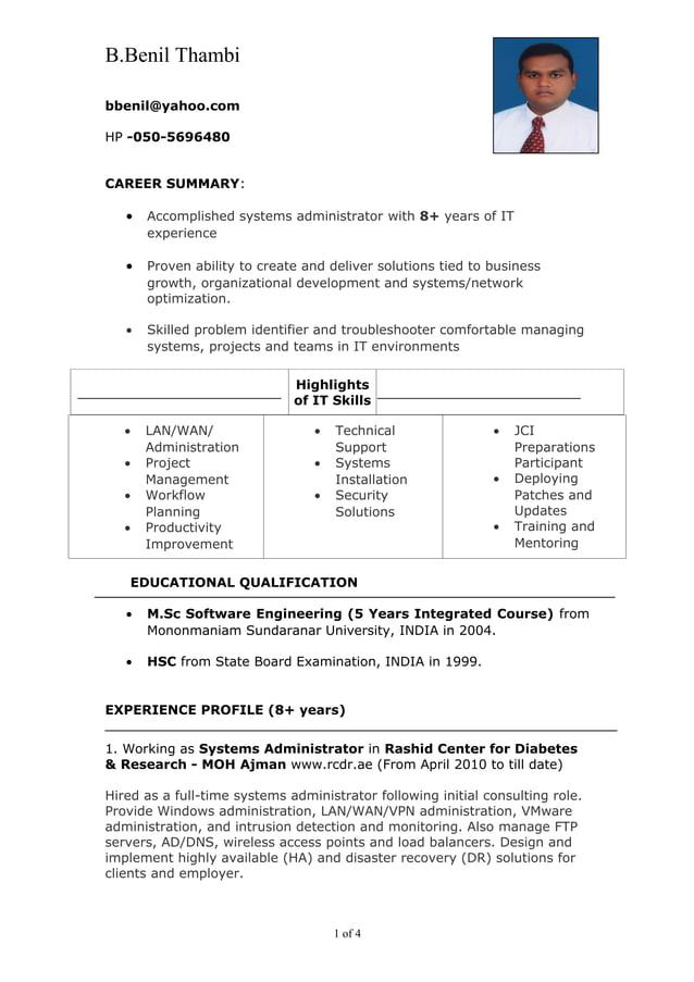 Benil CV for IT | DOC