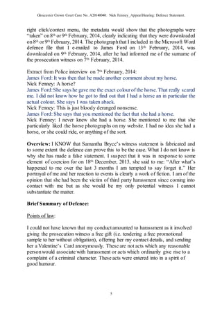 Nick Fenney_Appeal Hearing Defence Statement | PDF