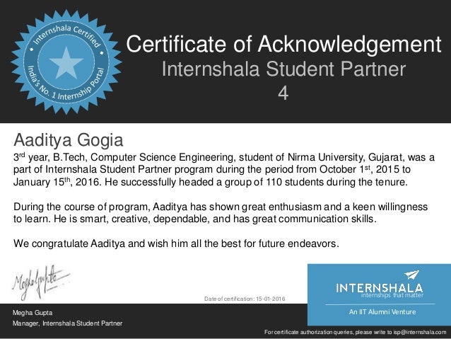 Internshala Student Partner 4.0 Certificate