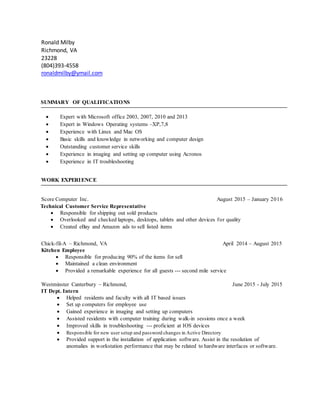 Ronald Milby Richmond | DOCX | IT and Internet Support | Internet