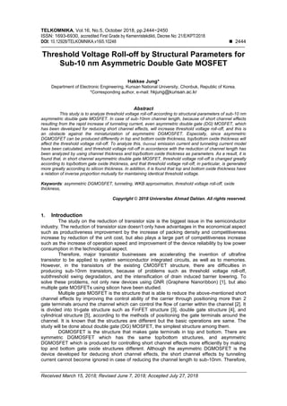 Threshold Voltage Roll-off by Structural Parameters for Sub-10 nm Asymmetric Double Gate MOSFET ...