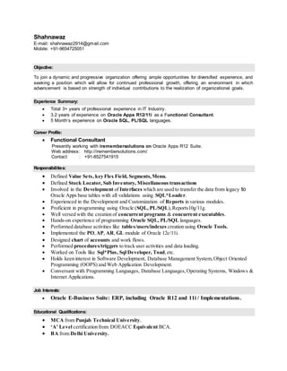 Shahnawaz_resume | DOCX | Databases | Computer Software and Applications
