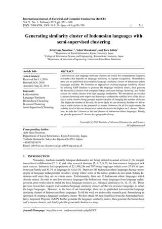 Generating similarity cluster of Indonesian languages with semi-supervised clustering | PDF