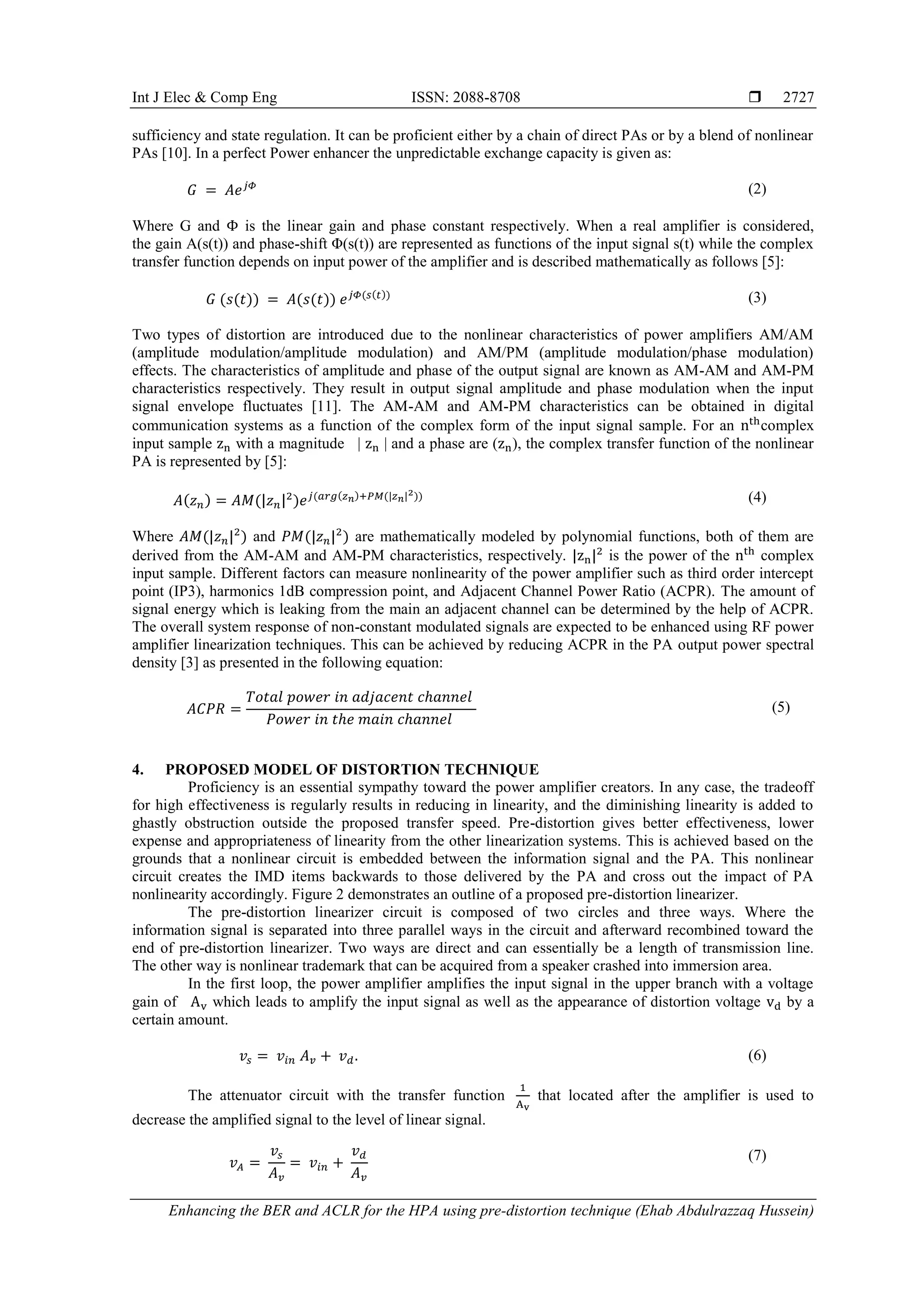 Enhancing the BER and ACLR for the HPA Using Pre-Distortion Technique | PDF