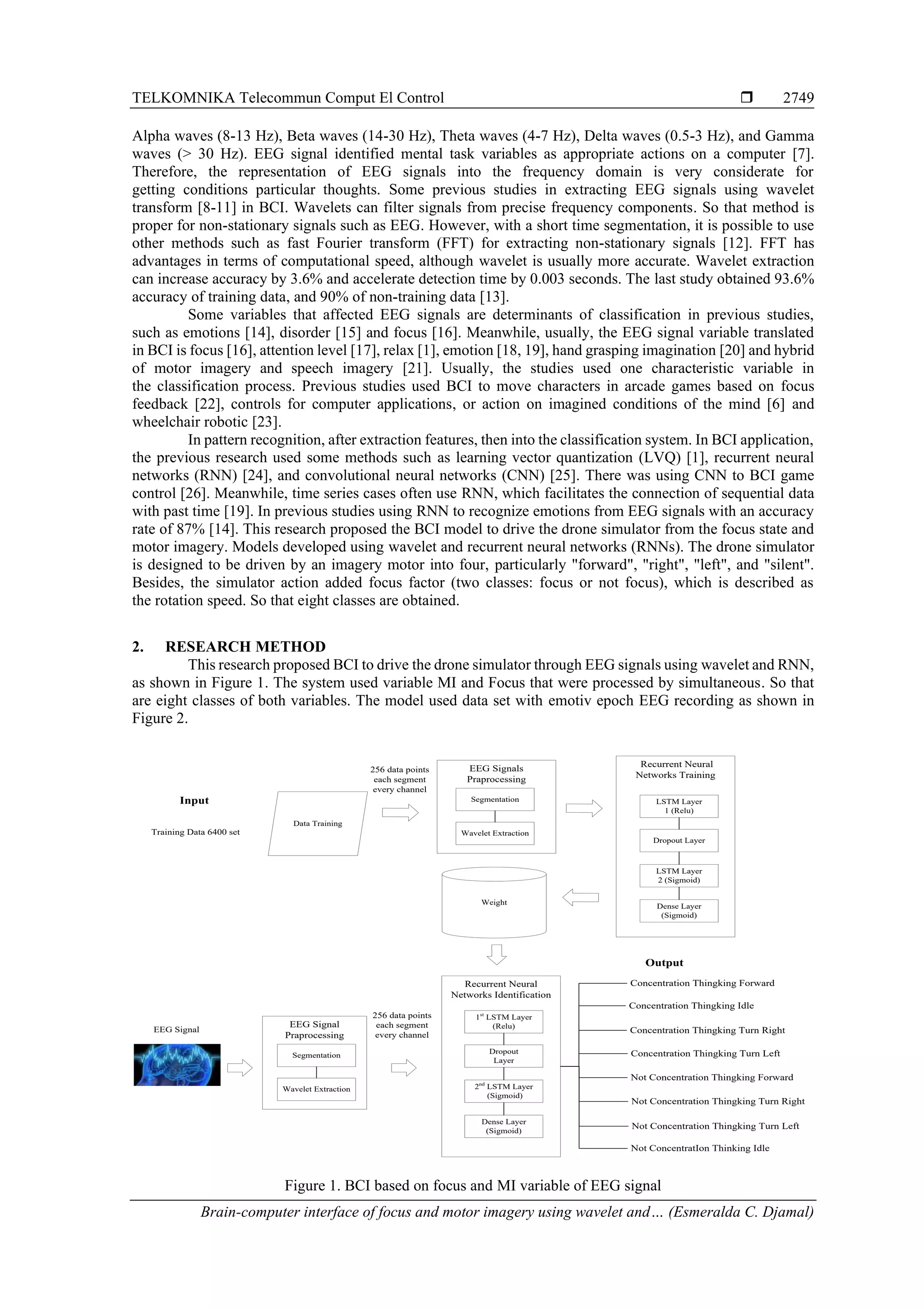 Brain Computer Interface Of Focus And Motor Imagery Using Wavelet And Recurrent Neural Networks