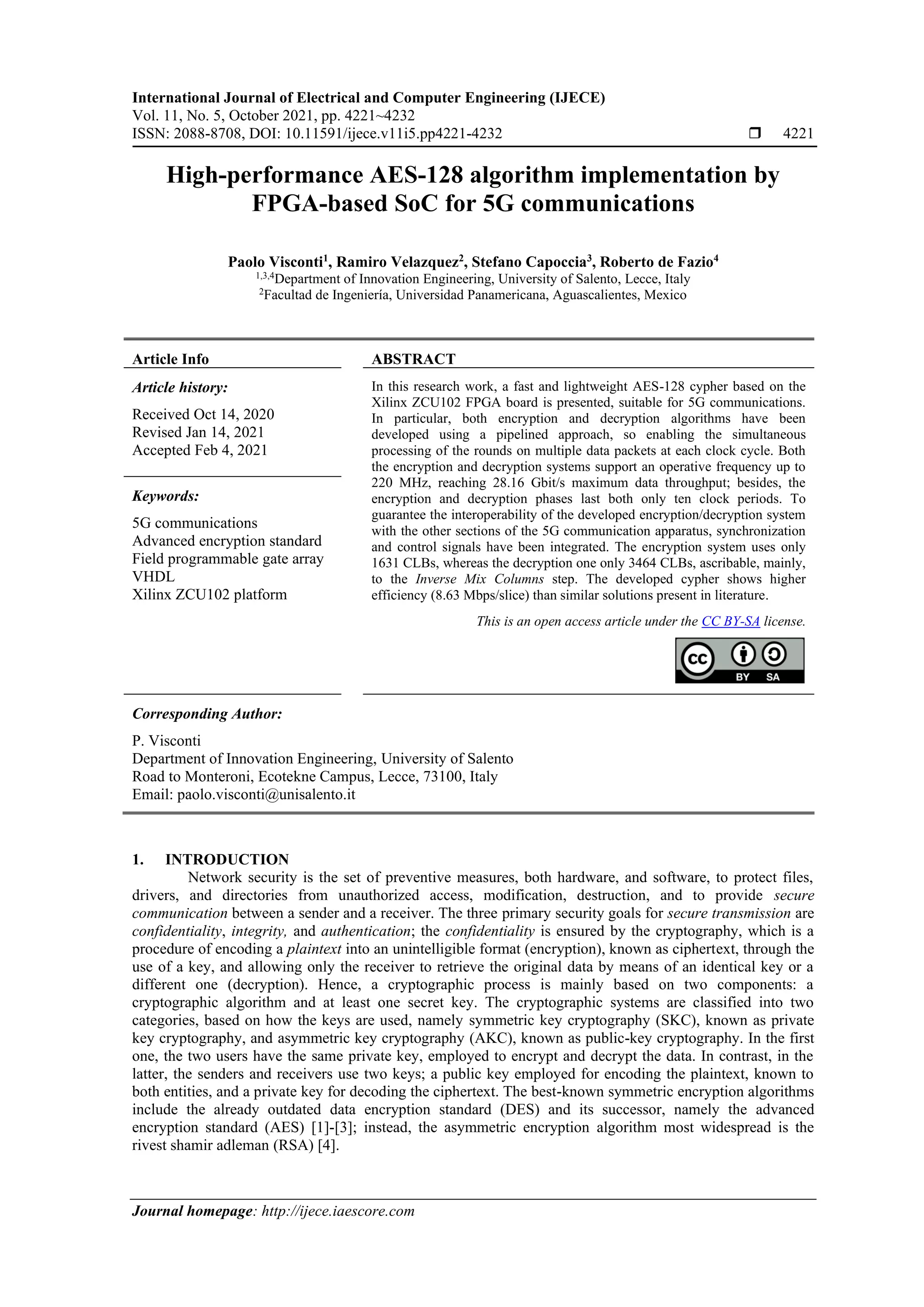 High Performance Aes 128 Algorithm Implementation By Fpga Based Soc For