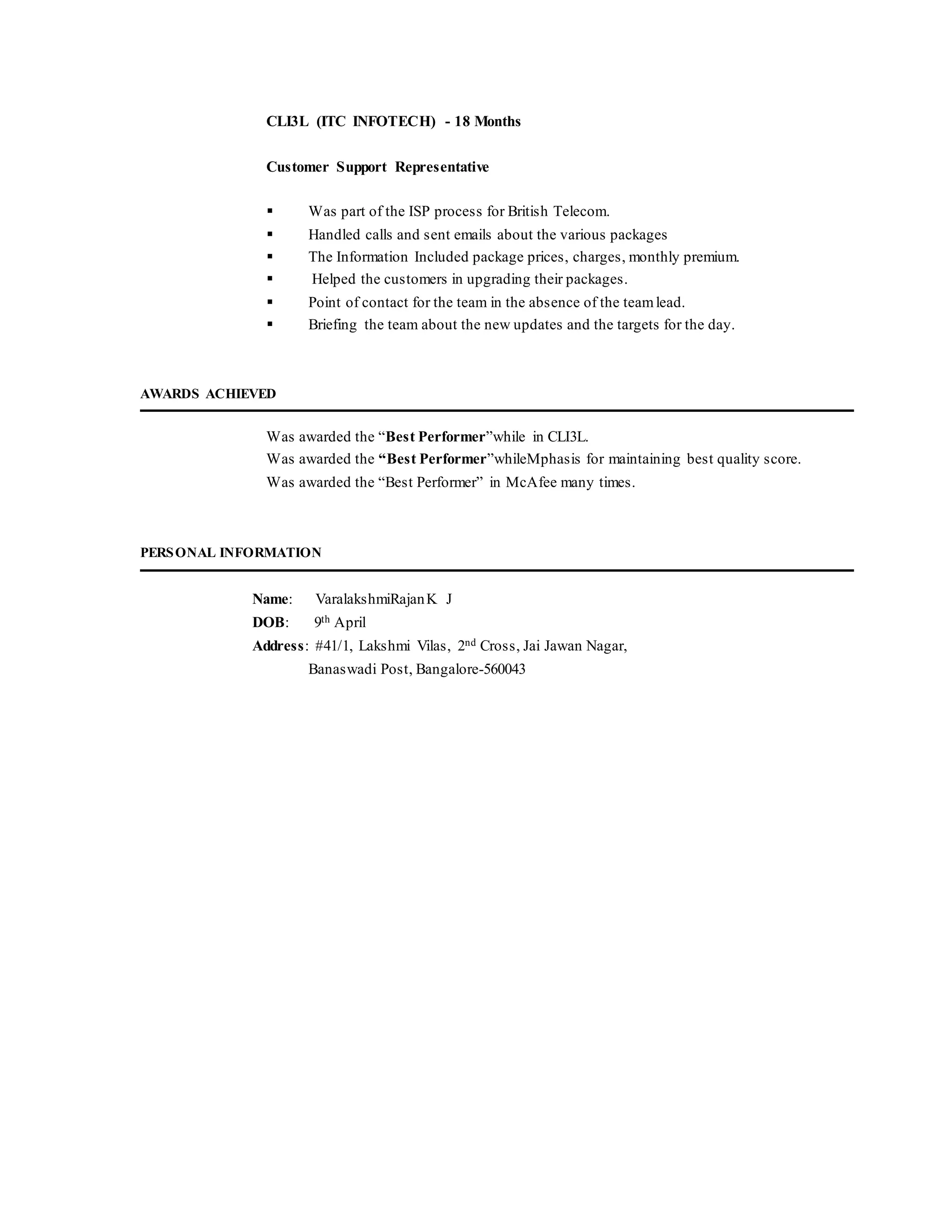 Varalakshmi Profile | DOCX