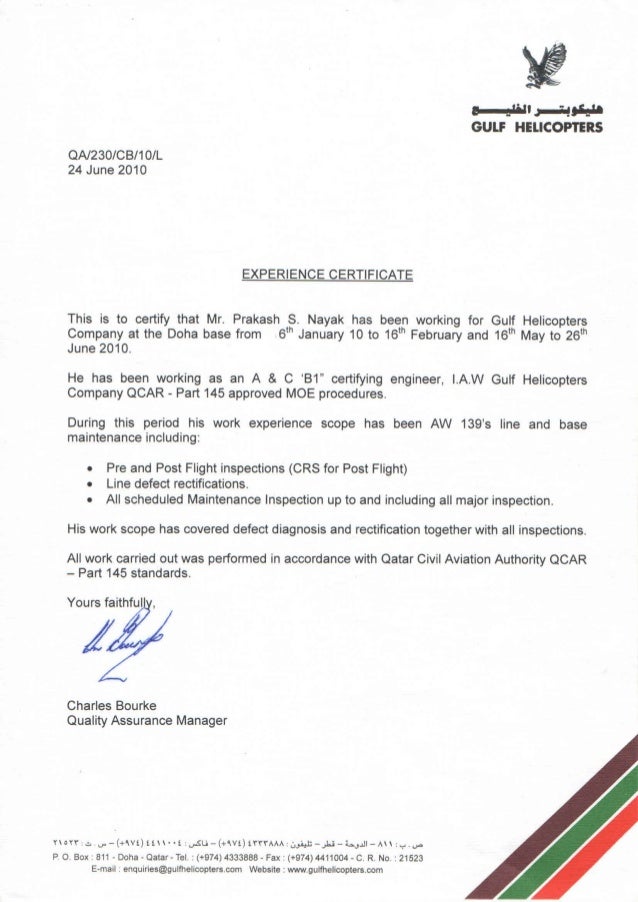 Experience Certificate