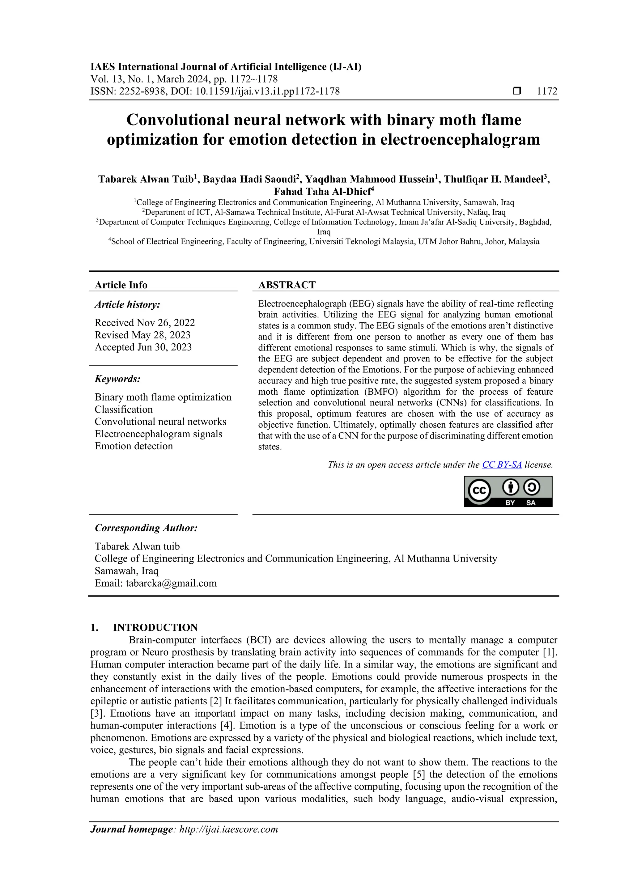 Convolutional Neural Network With Binary Moth Flame Optimization For Emotion Detection In 