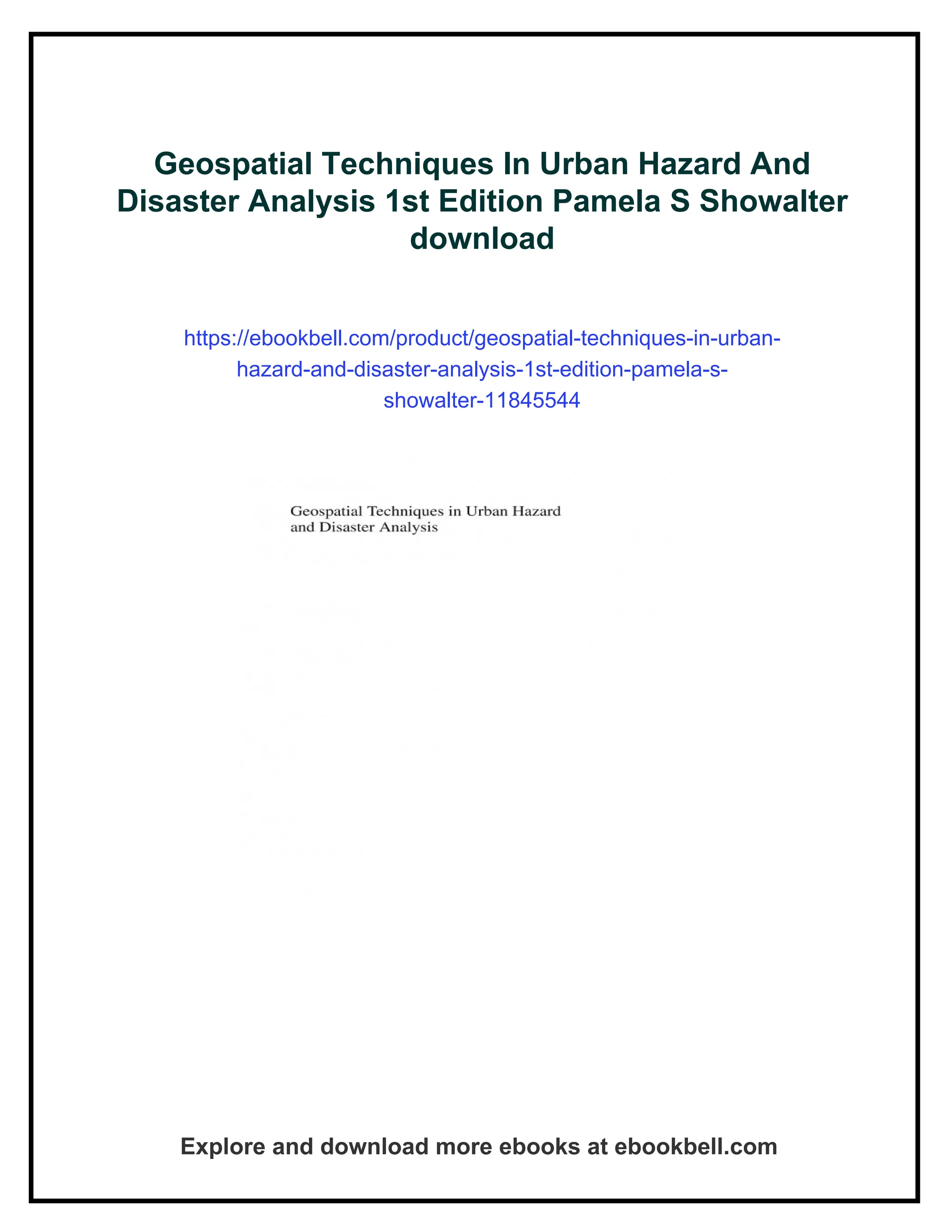 Geospatial Techniques In Urban Hazard And Disaster Analysis 1st Edition Pamela S Showalter | PDF