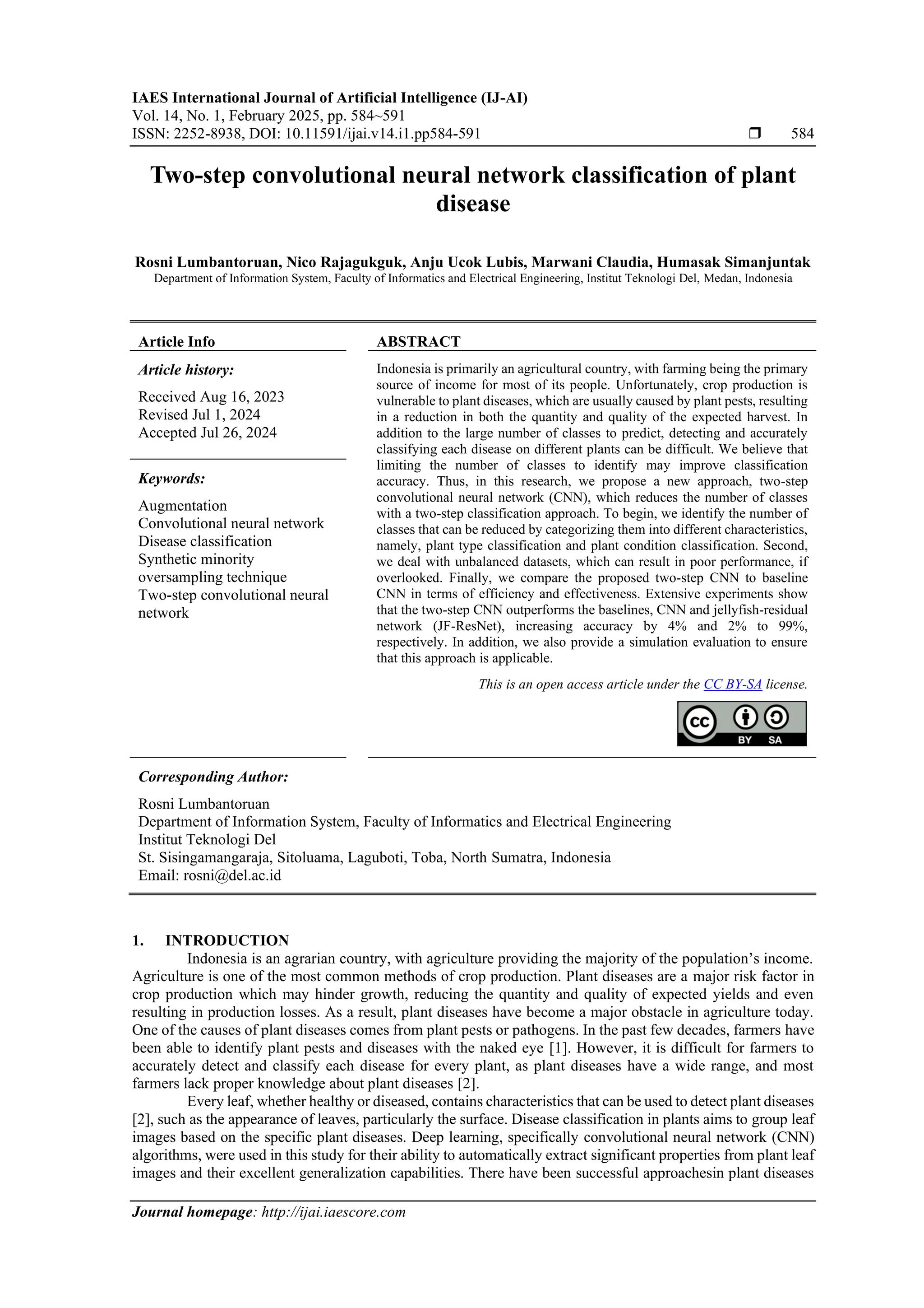 Two-step convolutional neural network classification of plant disease | PDF