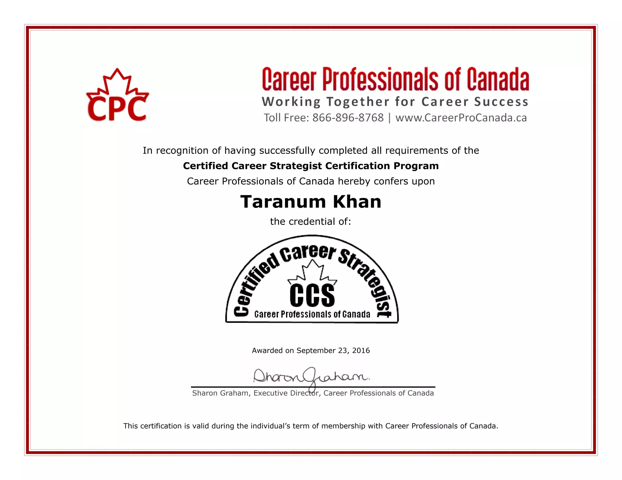 Taranum Khan CCS Certificate | PDF