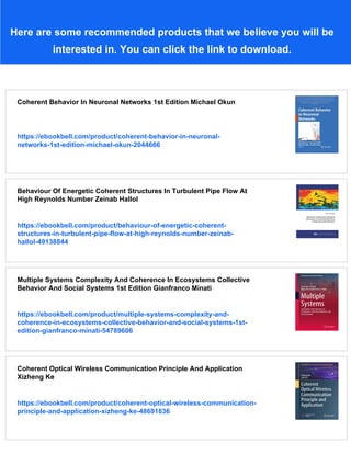 Coherent Behavior In Neuronal Networks 1st Edition Michael Okun | PDF