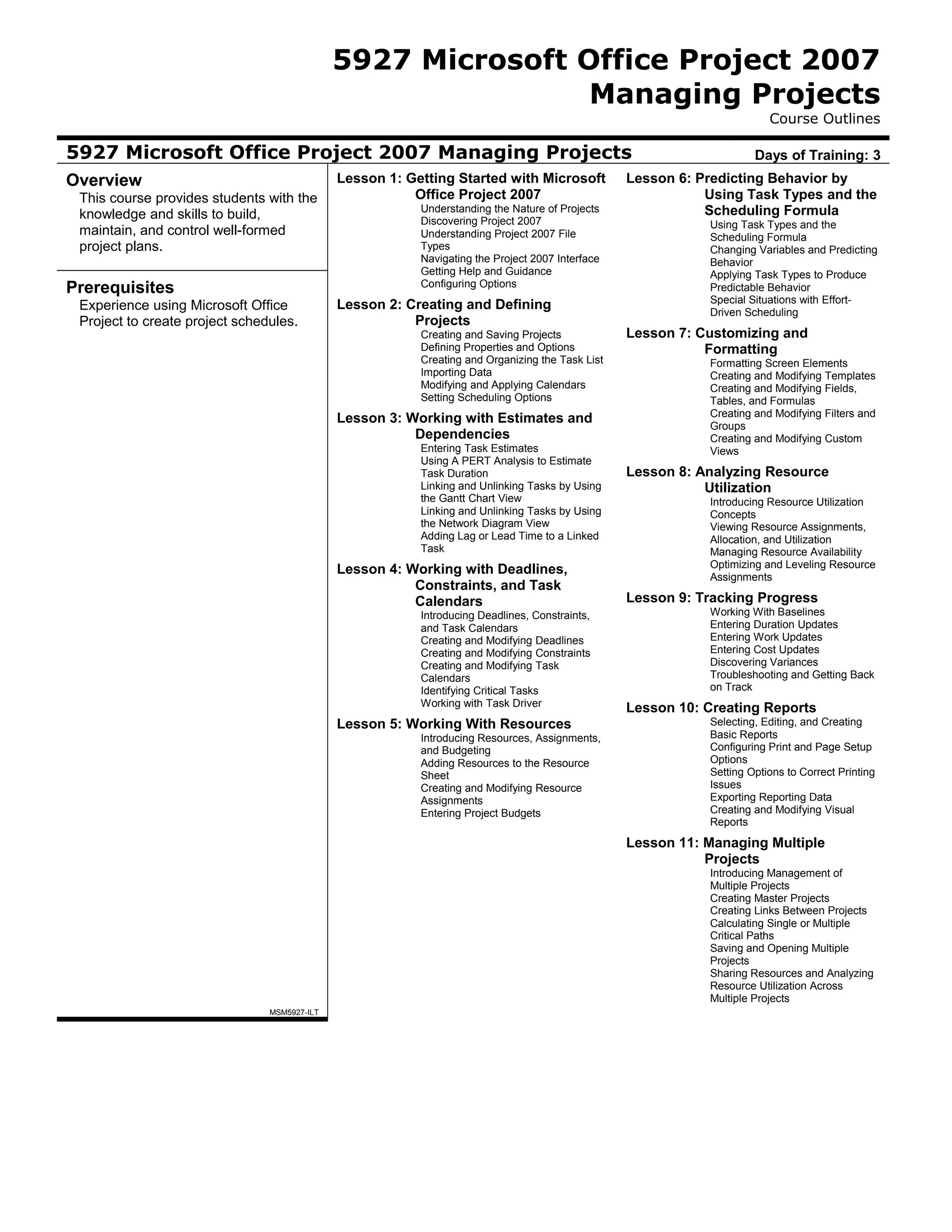 5927 ms office project 2007 - managing projects | DOC | Technology & Computing