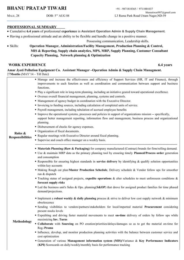 Bhanu Tiwari resume OA&Scm | DOC