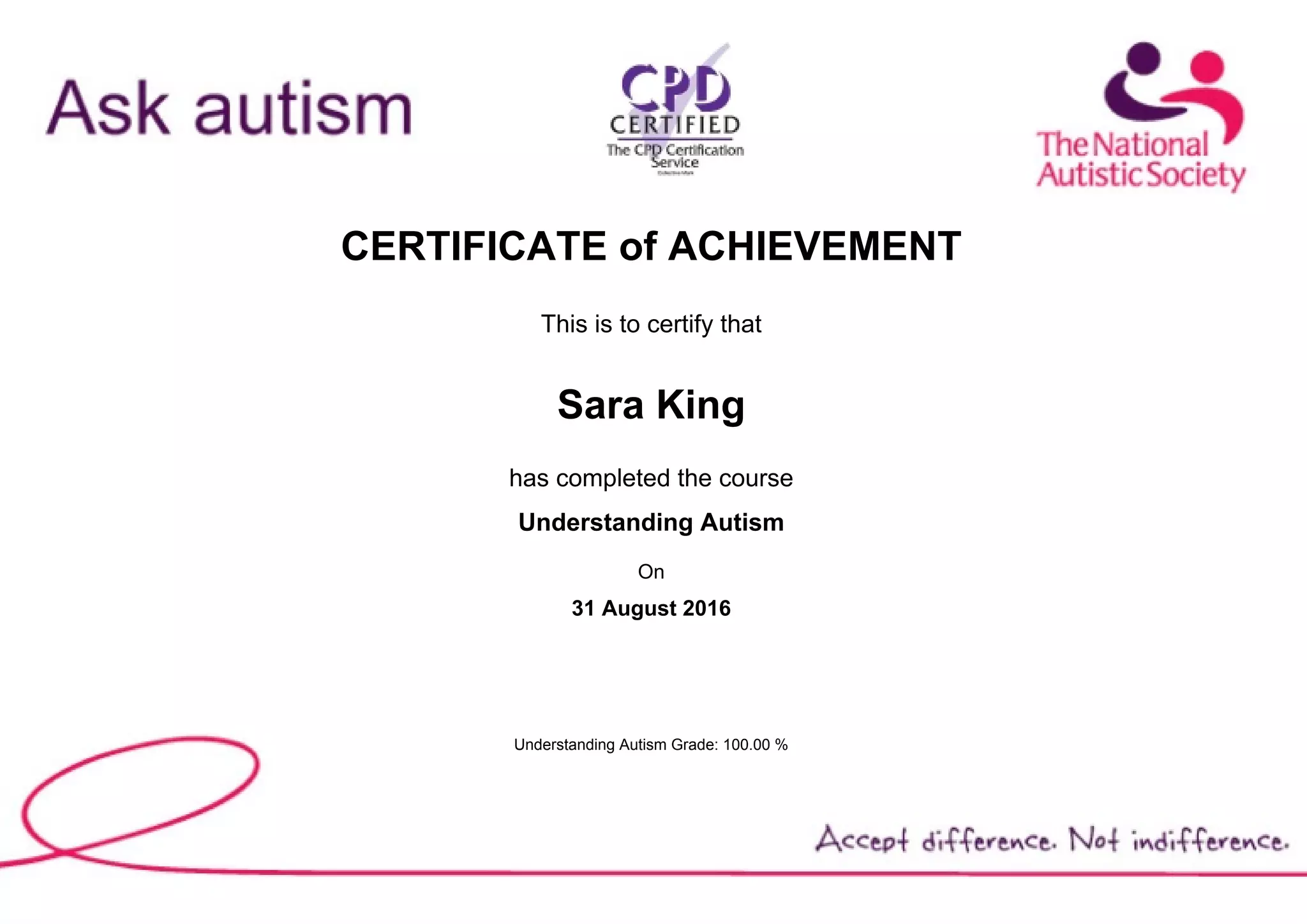 Understanding Autism certificate | PDF