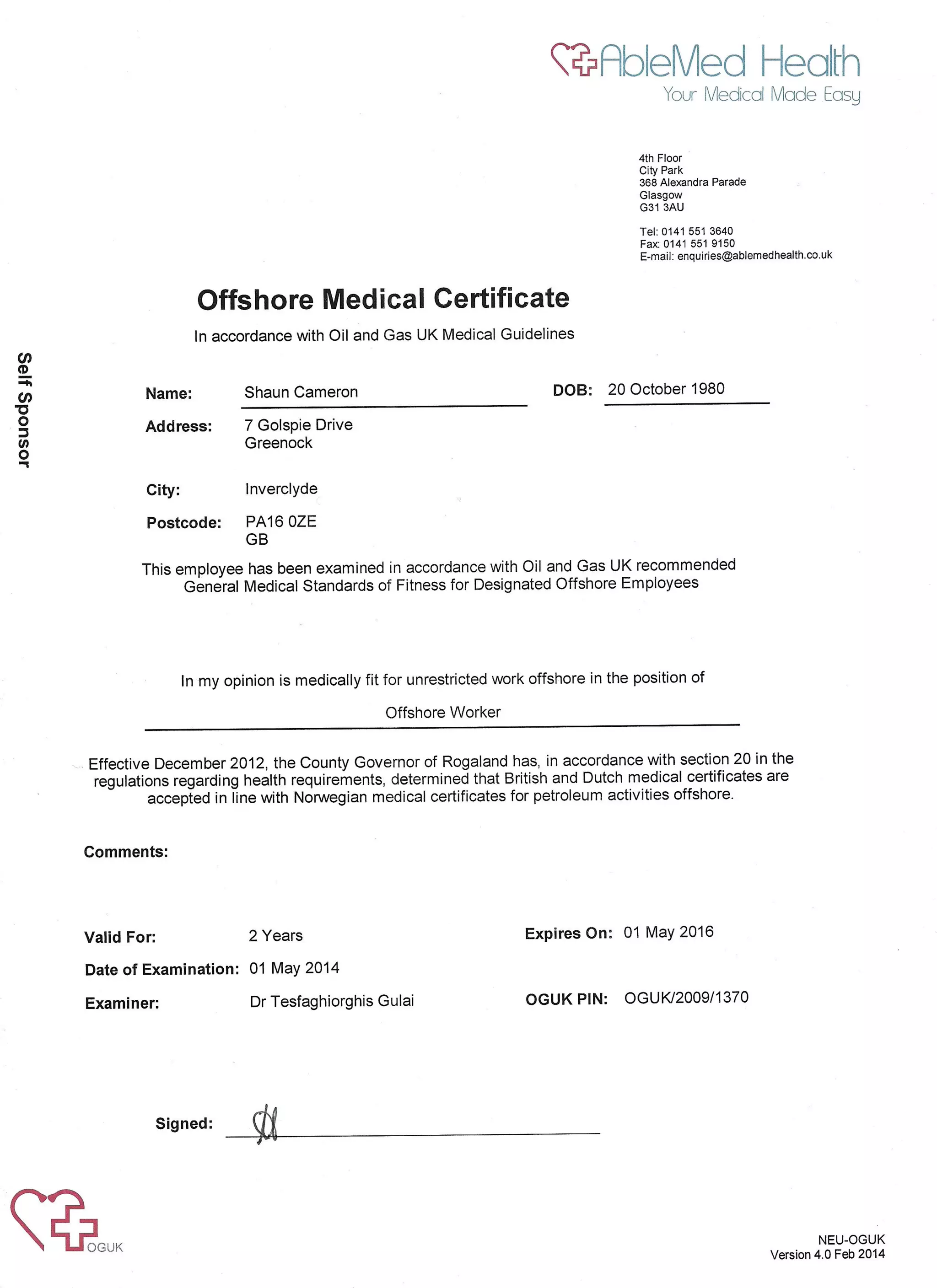 Shaun's Offshore Medical 1 | PDF