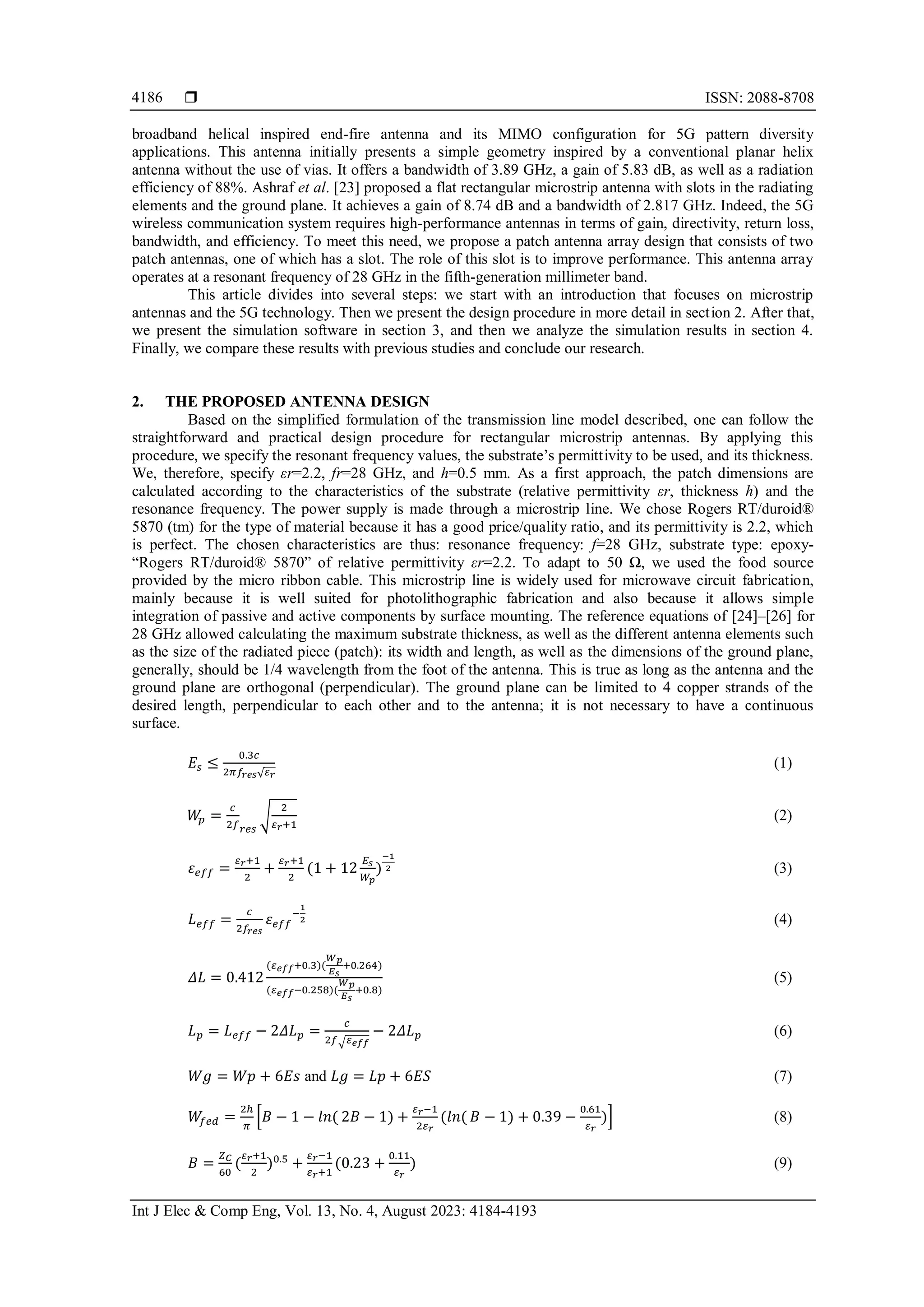 New microstrip patch antenna array design at 28 GHz millimeter-wave for fifth-generation ...