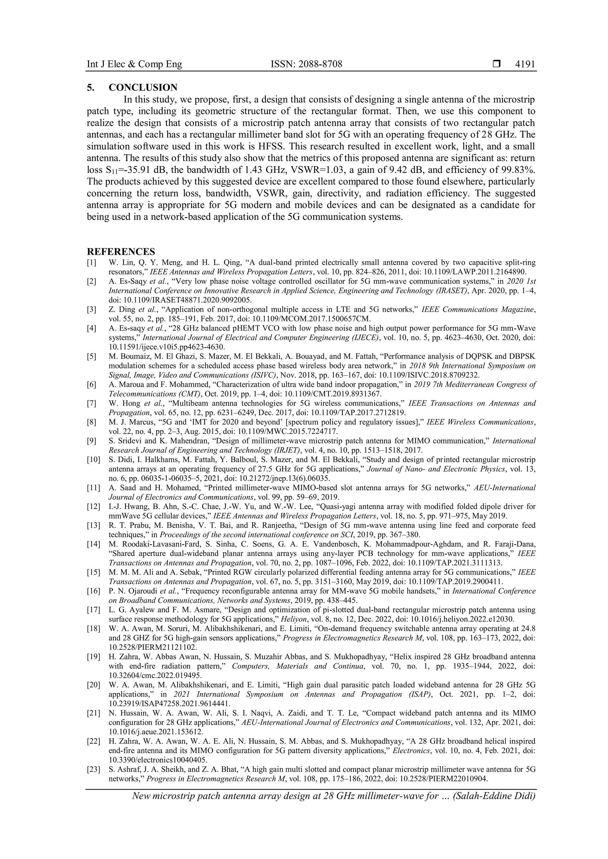New microstrip patch antenna array design at 28 GHz millimeter-wave for ...