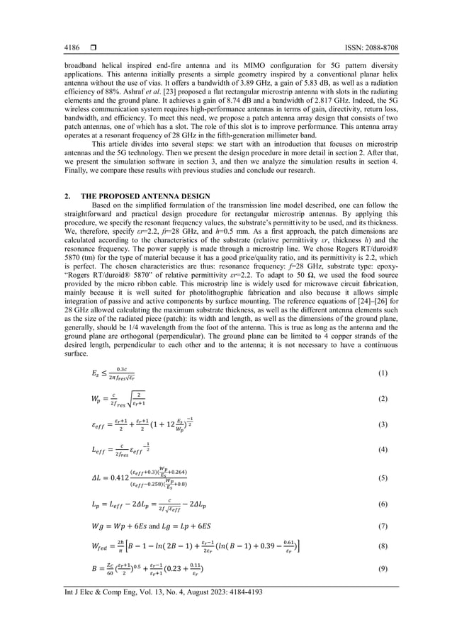 New microstrip patch antenna array design at 28 GHz millimeter-wave for fifth-generation ...