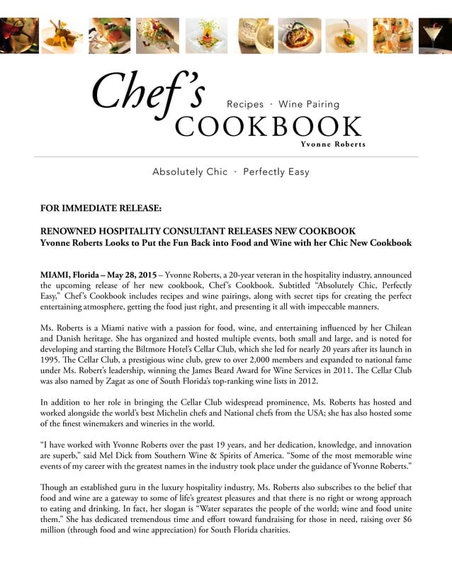FOR IMMEDIATE RELEASE copy | PDF | Cooking | Food & Drink
