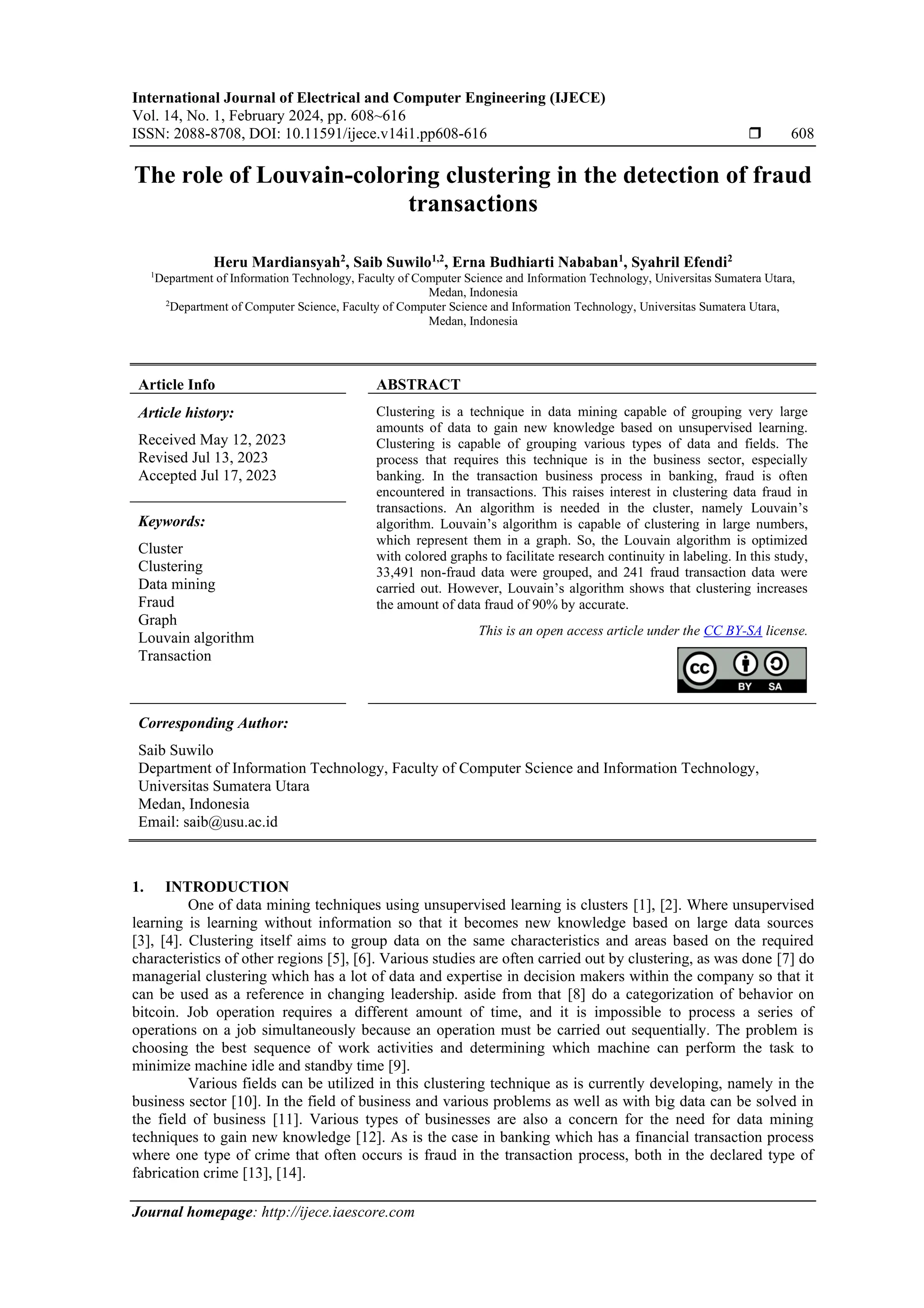 The role of Louvain-coloring clustering in the detection of fraud ...