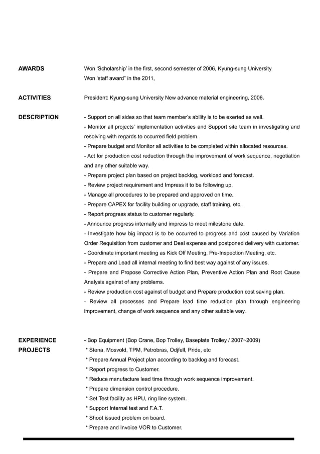 CV in 2015 except self introduction | DOC