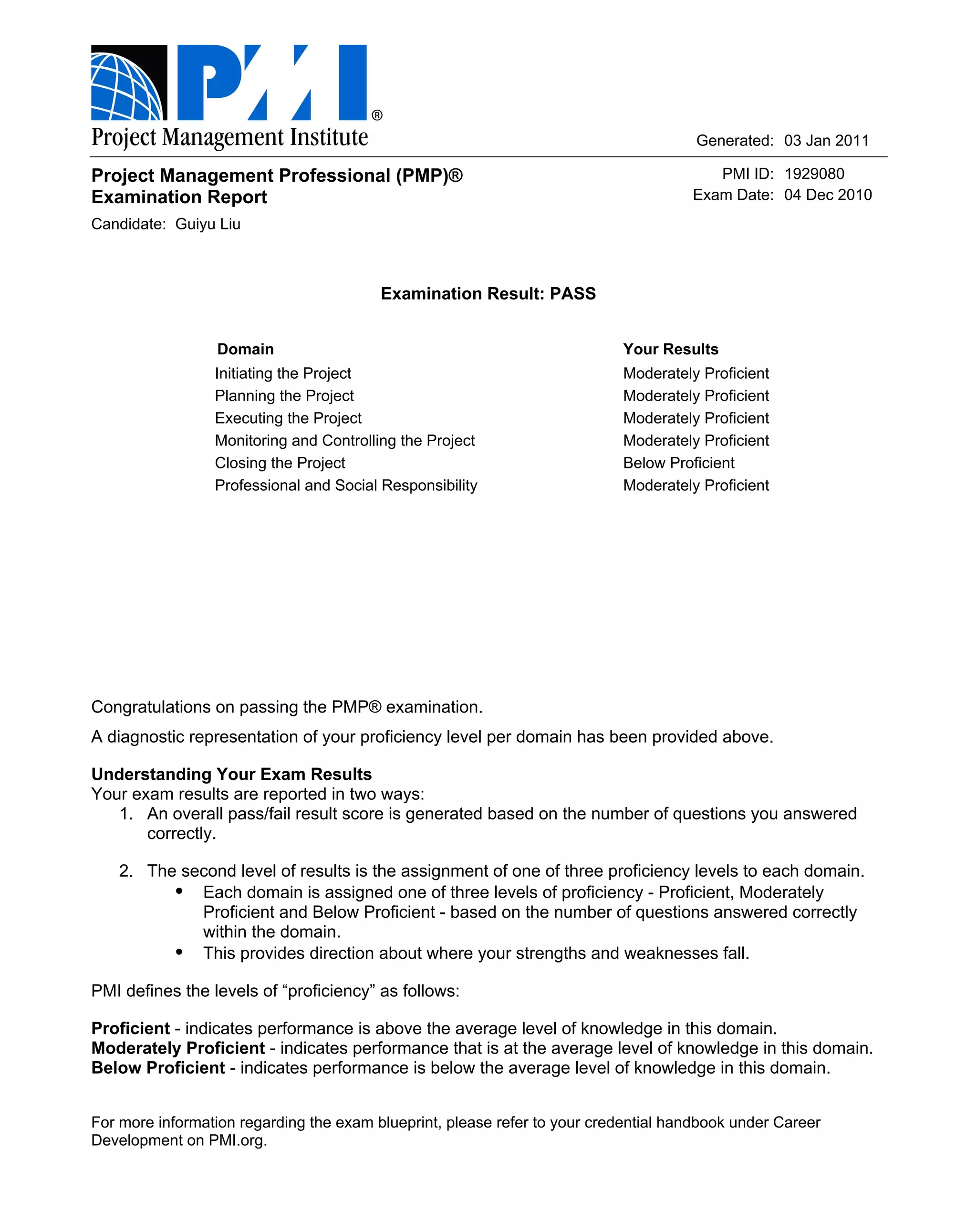 Project Management Professional (PMP) Examination Report | PDF