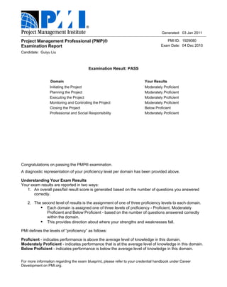 Project Management Professional (PMP) Examination Report | PDF