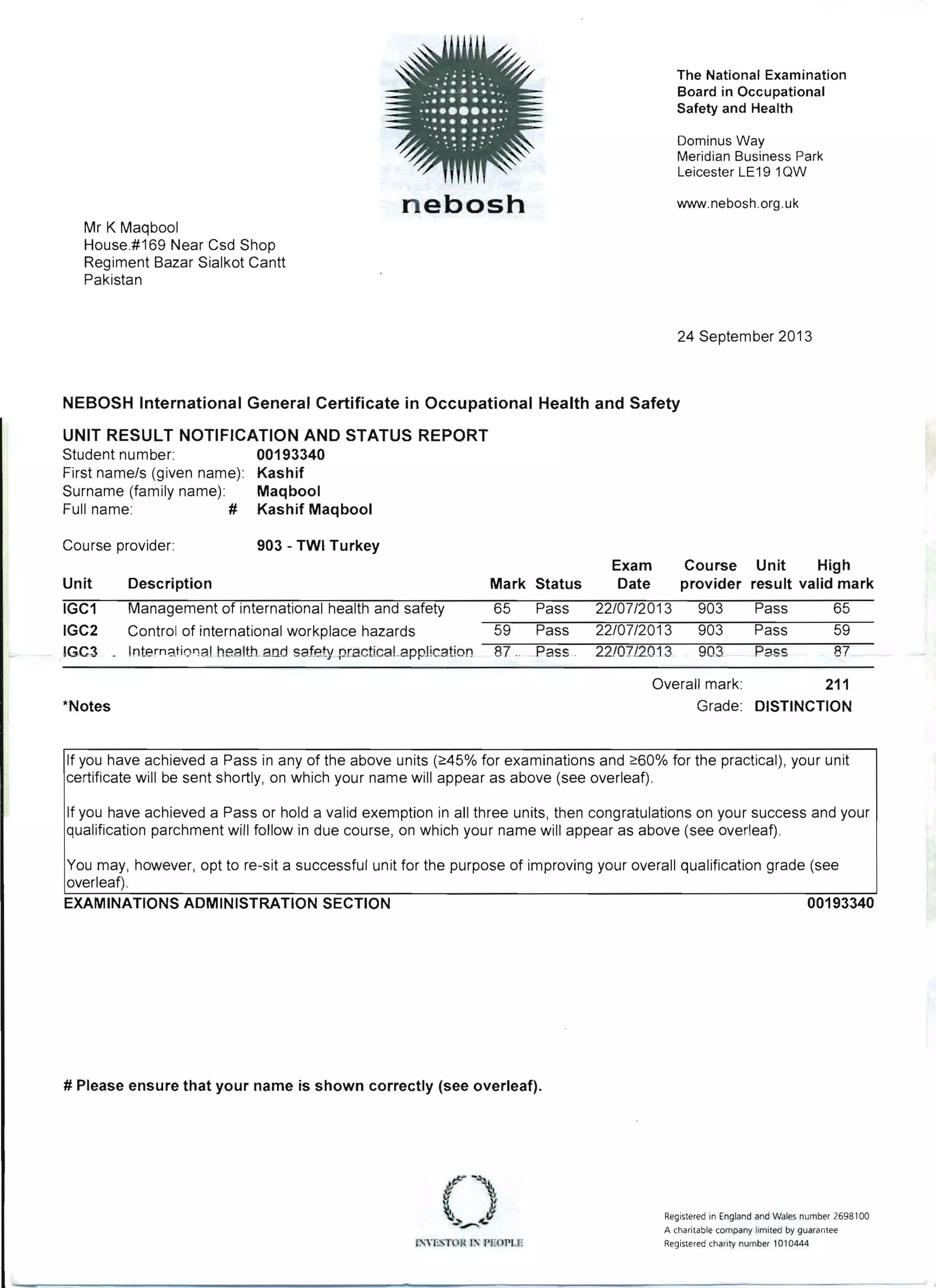 NEBOSH (IGC) ALL certificates final | PDF