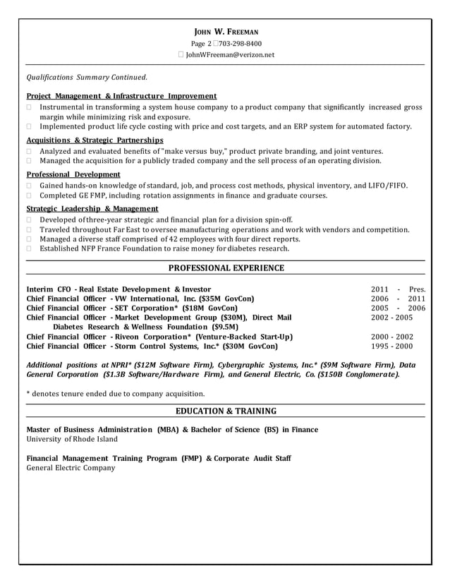 JohnWFreeman Resume | DOCX | Business Administration | Business