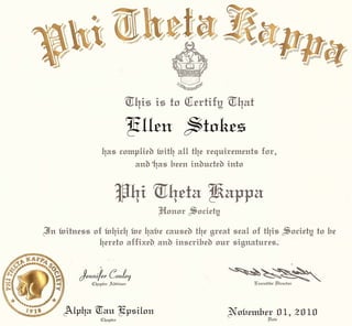 Phi Theta Kappa Certificate | PDF