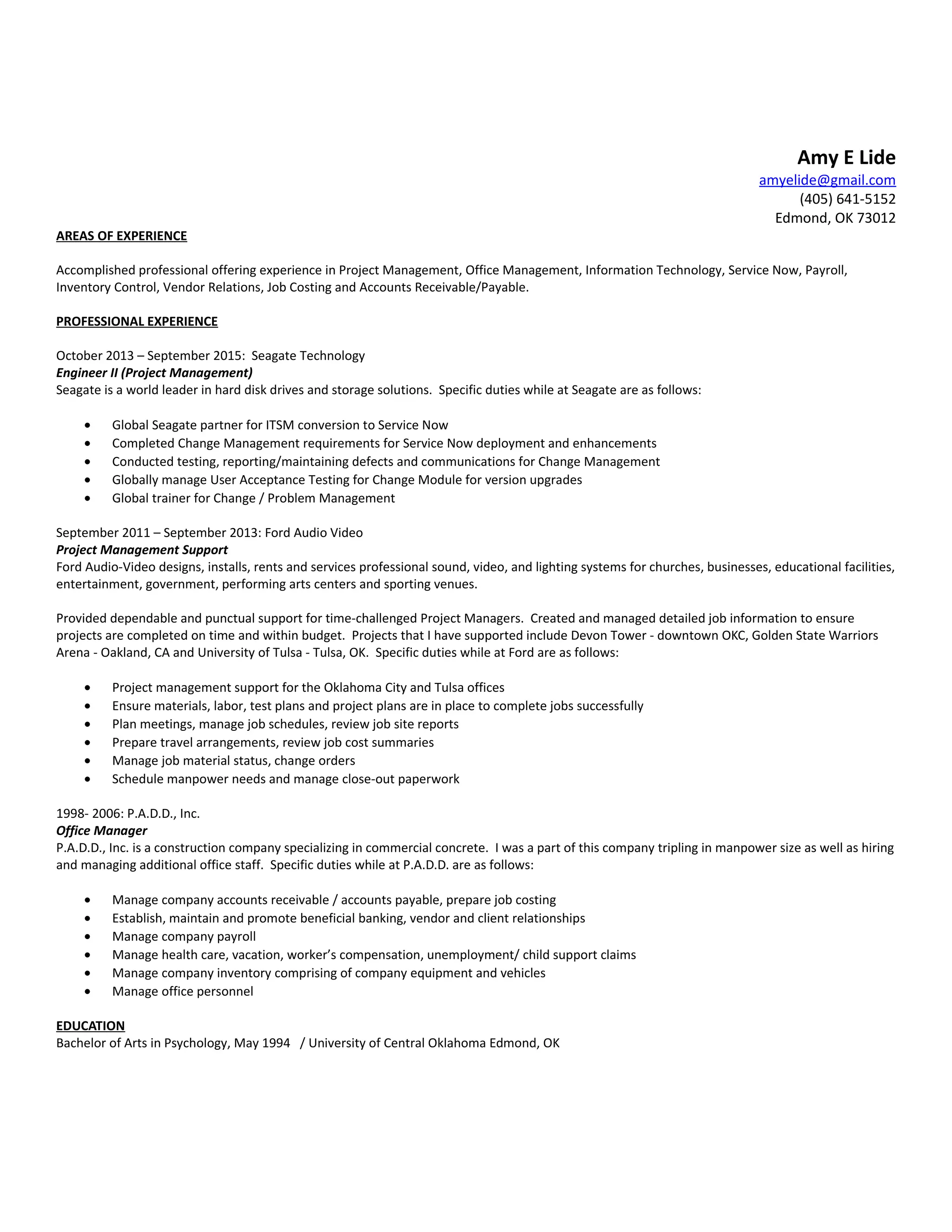 AMY LIDE - RESUME 2016 | PDF