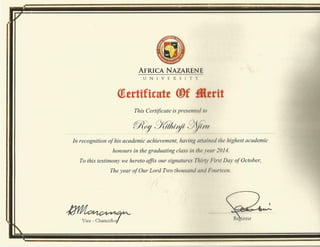 ANU Graduation class of 2014- Certificate of merit | PPT